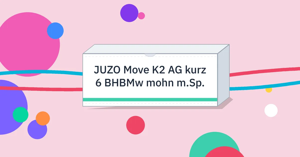 Symbolbild: Packung mit der Aufschrift JUZO Move K2 AG kurz 6 BHBMw mohn m.Sp. (PZN 18560478) – Verfügbarkeit und Bezug in Apotheken in Frankfurt am Main