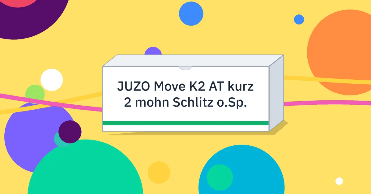 Symbolbild: Packung mit der Aufschrift JUZO Move K2 AT kurz 2 mohn Schlitz o.Sp. (PZN 20676633) – Verfügbarkeit und Bezug in Apotheken in Frankfurt am Main