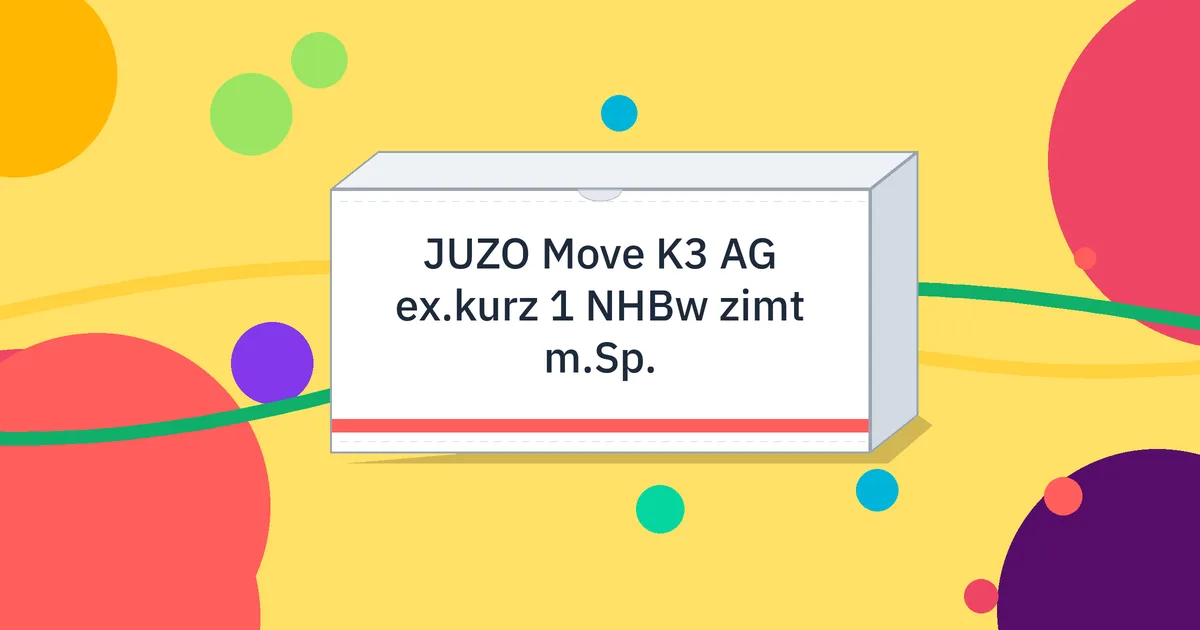 Symbolbild: Packung mit der Aufschrift JUZO Move K3 AG ex.kurz 1 NHBw zimt m.Sp. (PZN 18582391) – Verfügbarkeit und Bezug in Apotheken in Frankfurt am Main