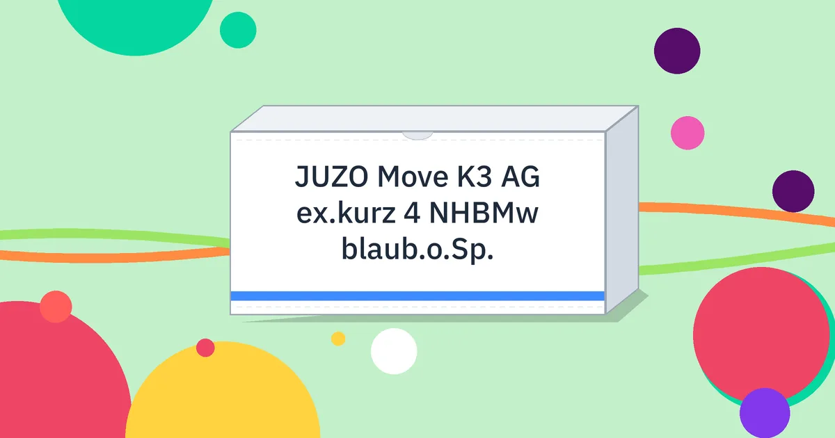 Symbolbild: Packung mit der Aufschrift JUZO Move K3 AG ex.kurz 4 NHBMw blaub.o.Sp. (PZN 18596708) – Verfügbarkeit und Bezug in Apotheken in Frankfurt am Main