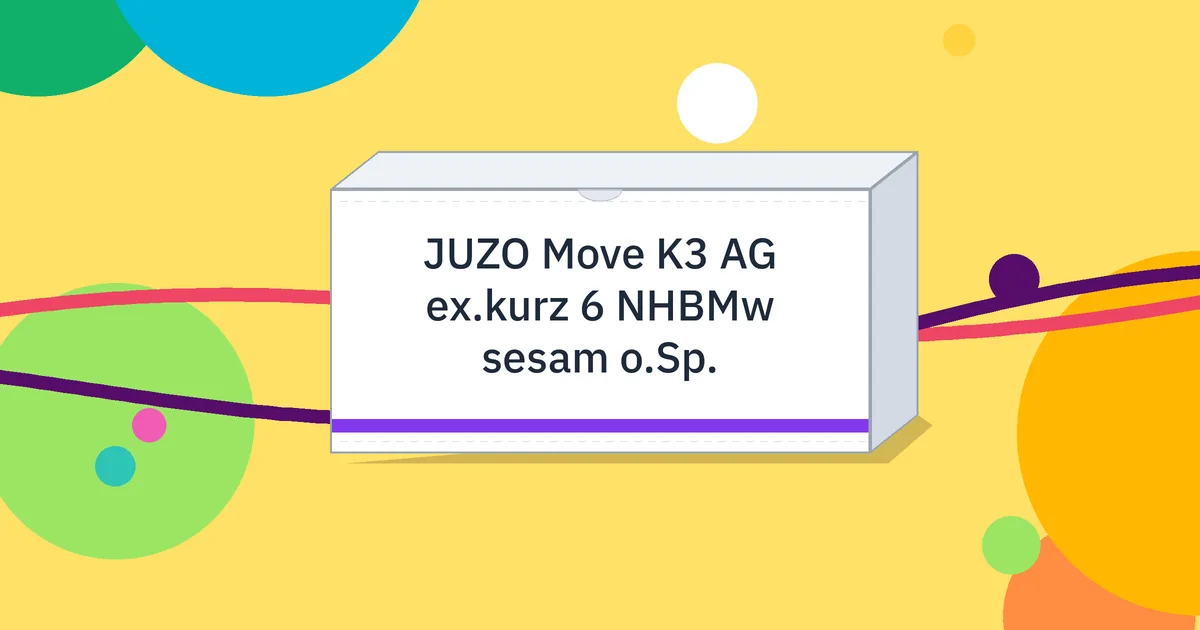 Symbolbild: Packung mit der Aufschrift JUZO Move K3 AG ex.kurz 6 NHBMw sesam o.Sp. (PZN 18584987) – Verfügbarkeit und Bezug in Apotheken in Frankfurt am Main