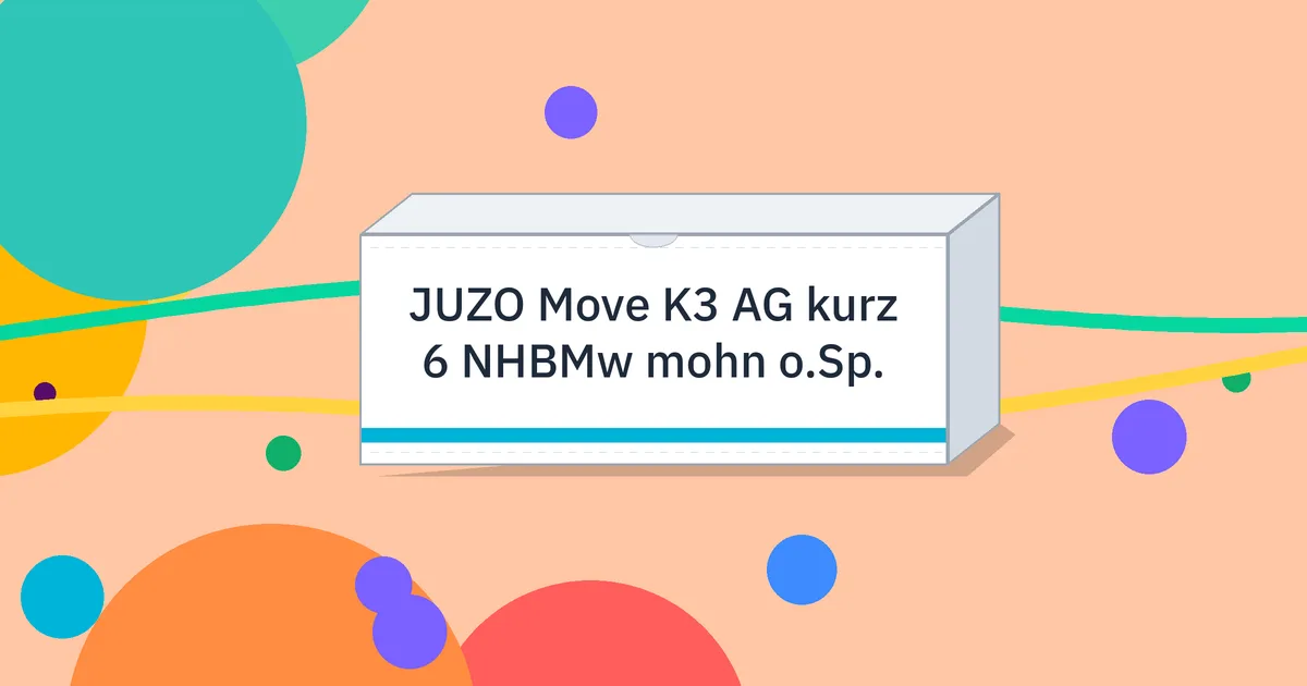 Symbolbild: Packung mit der Aufschrift JUZO Move K3 AG kurz 6 NHBMw mohn o.Sp. (PZN 18592840) – Verfügbarkeit und Bezug in Apotheken in Frankfurt am Main