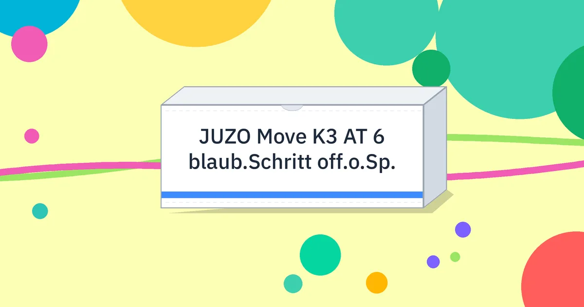 Symbolbild: Packung mit der Aufschrift JUZO Move K3 AT 6 blaub.Schritt off.o.Sp. (PZN 20679100) – Verfügbarkeit und Bezug in Apotheken in Frankfurt am Main