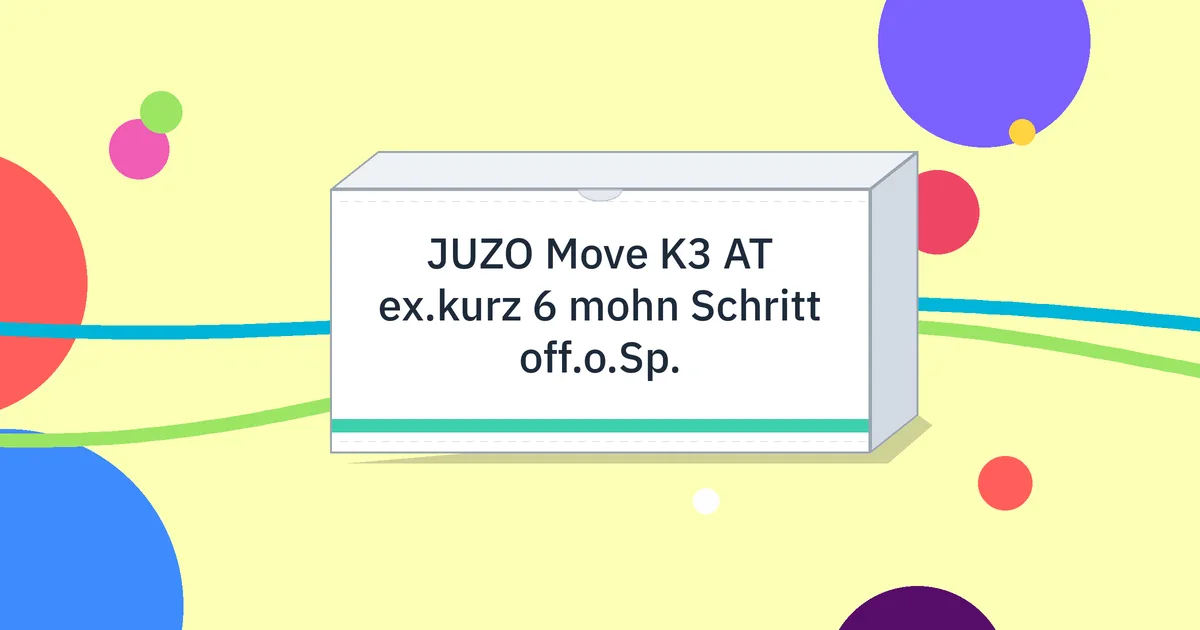 Symbolbild: Packung mit der Aufschrift JUZO Move K3 AT ex.kurz 6 mohn Schritt off.o.Sp. (PZN 20682326) – Verfügbarkeit und Bezug in Apotheken in Frankfurt am Main