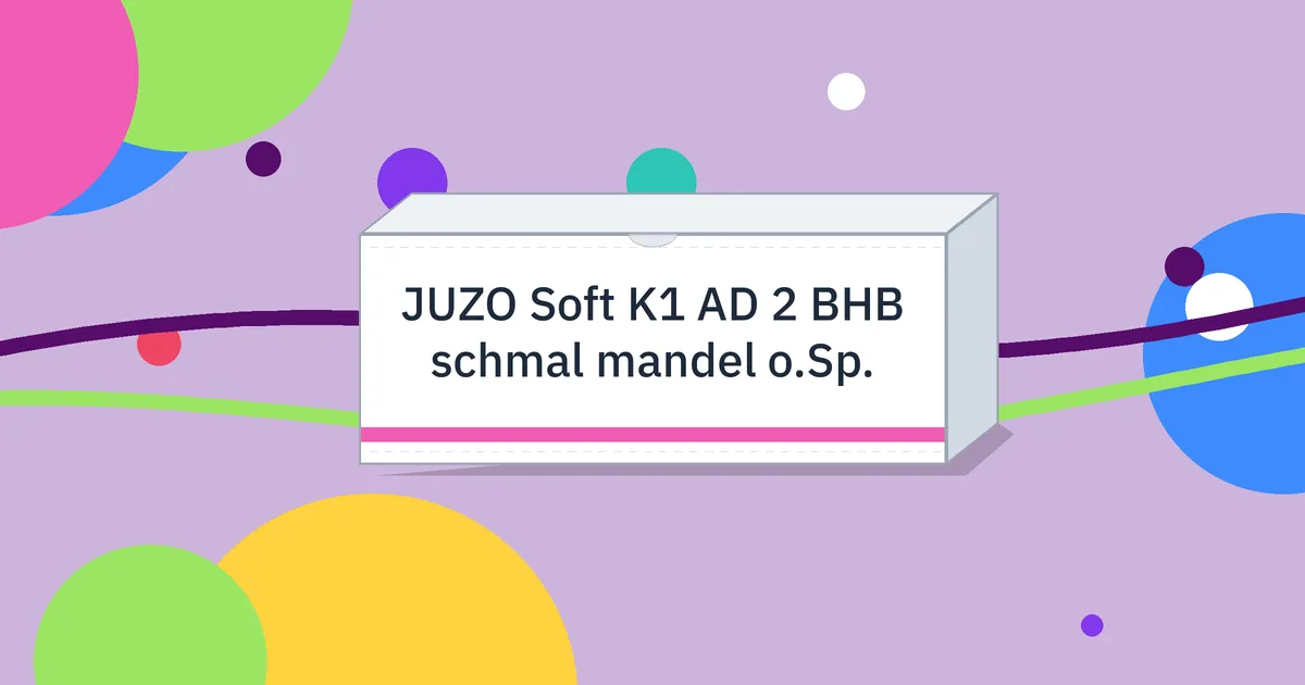 Symbolbild: Packung mit der Aufschrift JUZO Soft K1 AD 2 BHB schmal mandel o.Sp. (PZN 15463183) – Verfügbarkeit und Bezug in Apotheken in Frankfurt am Main