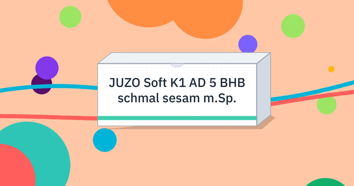 Symbolbild: Packung mit der Aufschrift JUZO Soft K1 AD 5 BHB schmal sesam m.Sp. (PZN 15461014) – Verfügbarkeit und Bezug in Apotheken in Frankfurt am Main