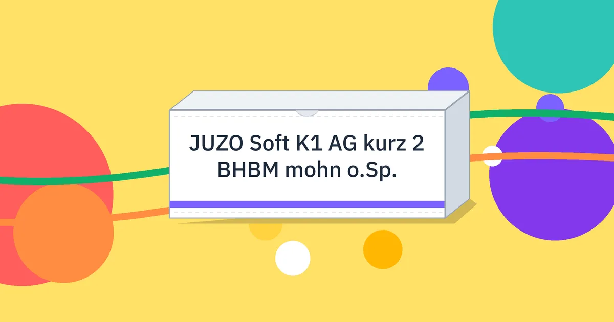 Symbolbild: Packung mit der Aufschrift JUZO Soft K1 AG kurz 2 BHBM mohn o.Sp. (PZN 14857879) – Verfügbarkeit und Bezug in Apotheken in Frankfurt am Main