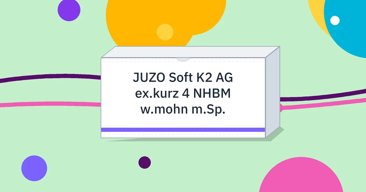 Symbolbild: Packung mit der Aufschrift JUZO Soft K2 AG ex.kurz 4 NHBM w.mohn m.Sp. (PZN 15022384) – Verfügbarkeit und Bezug in Apotheken in Frankfurt am Main