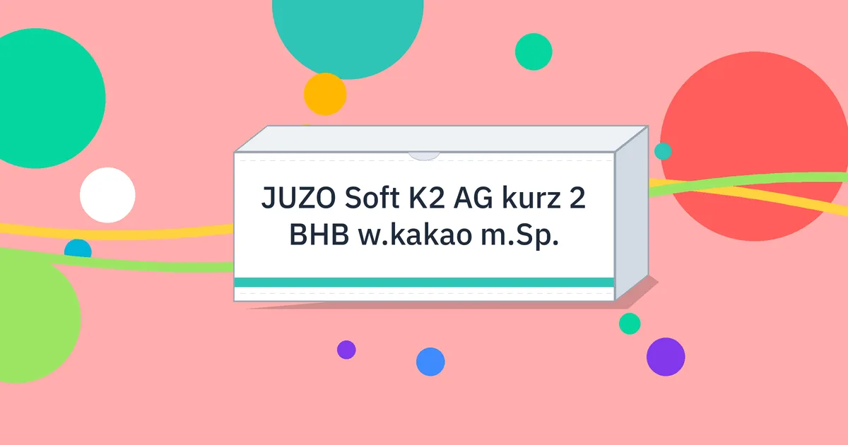 Symbolbild: Packung mit der Aufschrift JUZO Soft K2 AG kurz 2 BHB w.kakao m.Sp. (PZN 14842369) – Verfügbarkeit und Bezug in Apotheken in Frankfurt am Main