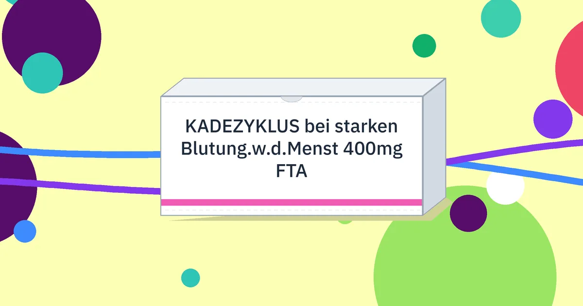Symbolbild: Packung mit der Aufschrift KADEZYKLUS bei starken Blutung.w.d.Menst 400mg FTA (PZN 17874401) – Verfügbarkeit und Bezug in Apotheken in Frankfurt am Main