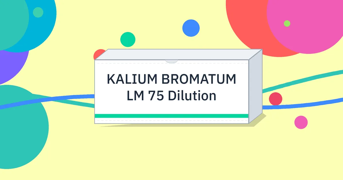 Symbolbild: Packung mit der Aufschrift KALIUM BROMATUM LM 75 Dilution (PZN 12918111) – Verfügbarkeit und Bezug in Apotheken in Frankfurt am Main