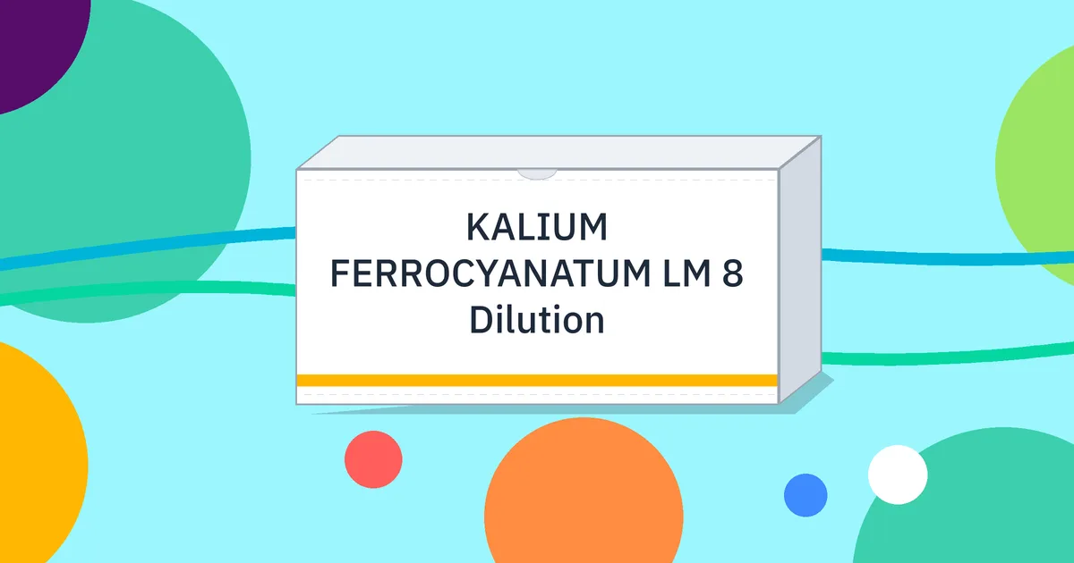 Symbolbild: Packung mit der Aufschrift KALIUM FERROCYANATUM LM 8 Dilution (PZN 12920987) – Verfügbarkeit und Bezug in Apotheken in Frankfurt am Main