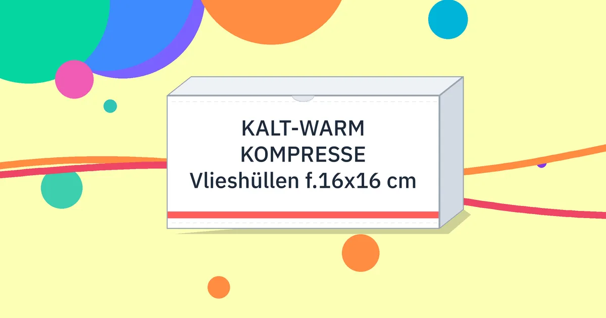 Symbolbild: Packung mit der Aufschrift KALT-WARM KOMPRESSE Vlieshüllen f.16x16 cm (PZN 07618950) – Verfügbarkeit und Bezug in Apotheken in Frankfurt am Main
