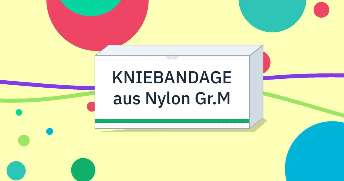 Symbolbild: Packung mit der Aufschrift KNIEBANDAGE aus Nylon Gr.M (PZN 13057378) – Verfügbarkeit und Bezug in Apotheken in Frankfurt am Main