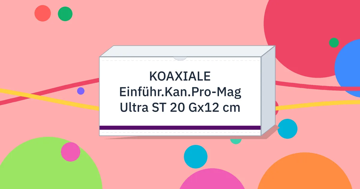 Symbolbild: Packung mit der Aufschrift KOAXIALE Einführ.Kan.Pro-Mag Ultra ST 20 Gx12 cm (PZN 05141366) – Verfügbarkeit und Bezug in Apotheken in Frankfurt am Main