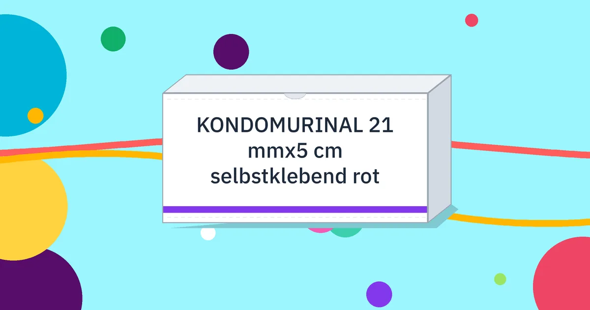 Symbolbild: Packung mit der Aufschrift KONDOMURINAL 21 mmx5 cm selbstklebend rot (PZN 09251778) – Verfügbarkeit und Bezug in Apotheken in Frankfurt am Main
