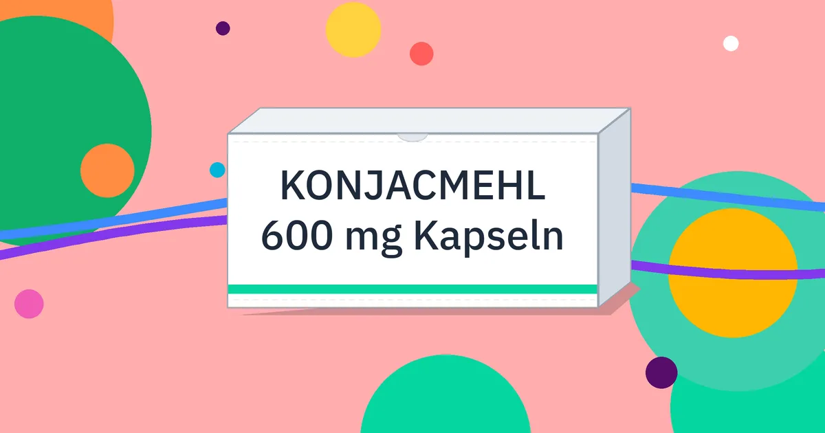 Symbolbild: Packung mit der Aufschrift KONJACMEHL 600 mg Kapseln (PZN 02726876) – Verfügbarkeit und Bezug in Apotheken in Frankfurt am Main