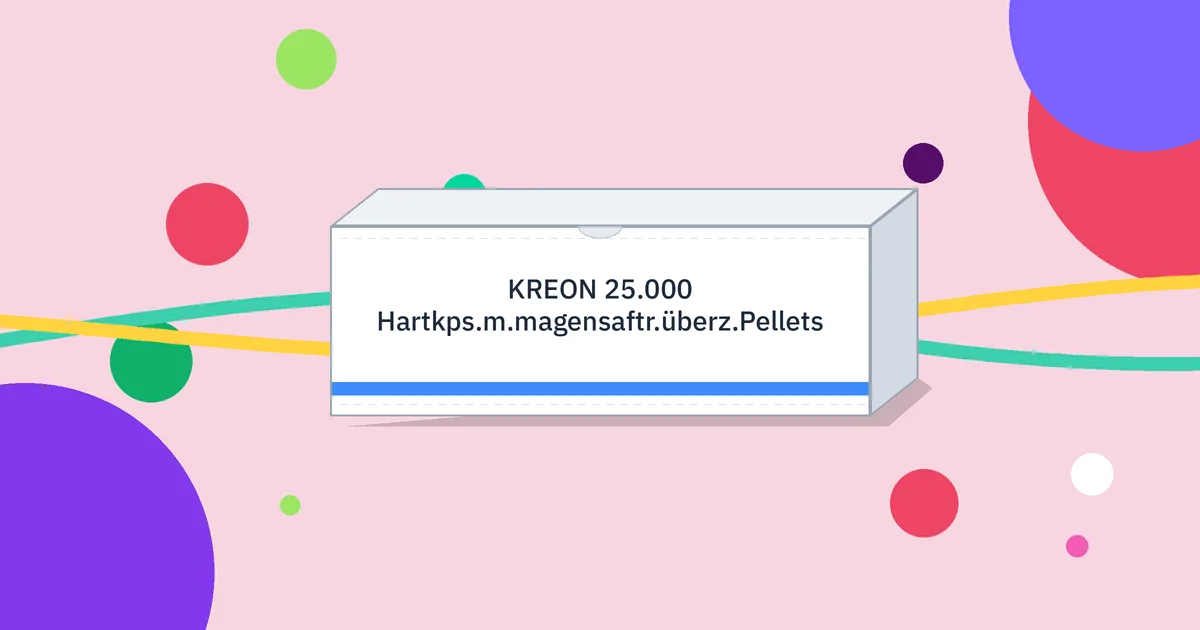 Symbolbild: Packung mit der Aufschrift KREON 25.000 Hartkps.m.magensaftr.überz.Pellets (PZN 04437998) – Verfügbarkeit und Bezug in Apotheken in Frankfurt am Main
