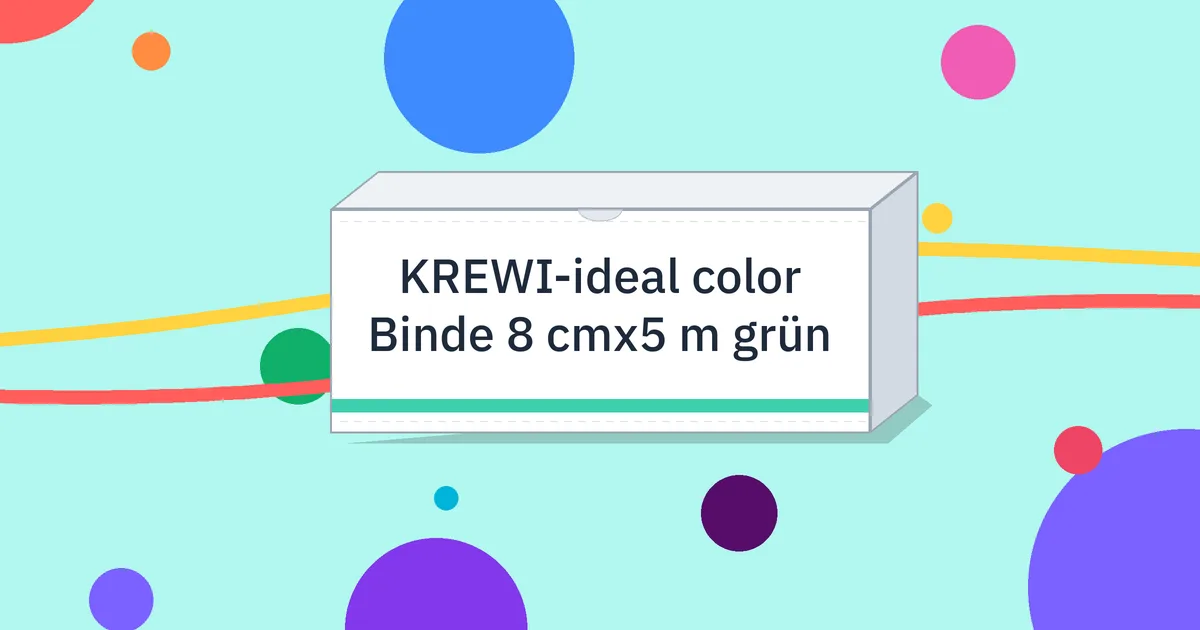 Symbolbild: Packung mit der Aufschrift KREWI-ideal color Binde 8 cmx5 m grün (PZN 17301243) – Verfügbarkeit und Bezug in Apotheken in Frankfurt am Main