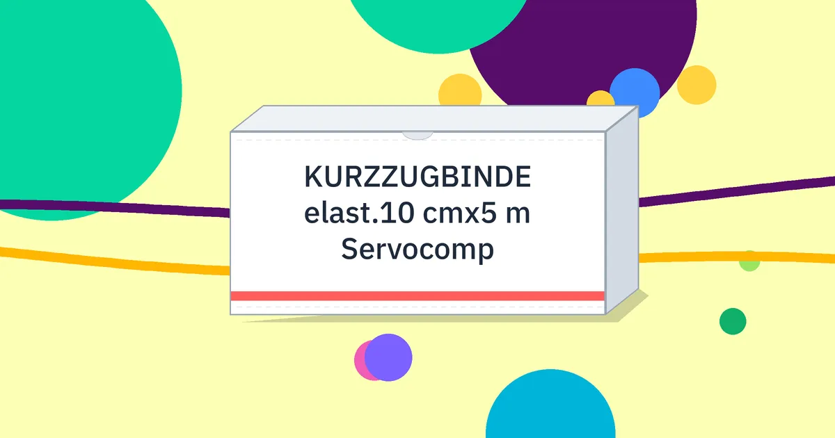 Symbolbild: Packung mit der Aufschrift KURZZUGBINDE elast.10 cmx5 m Servocomp (PZN 04762534) – Verfügbarkeit und Bezug in Apotheken in Frankfurt am Main