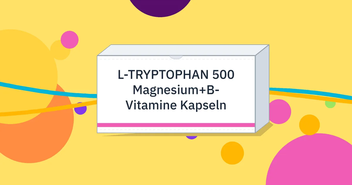 Symbolbild: Packung mit der Aufschrift L-TRYPTOPHAN 500 Magnesium+B-Vitamine Kapseln (PZN 19474031) – Verfügbarkeit und Bezug in Apotheken in Frankfurt am Main