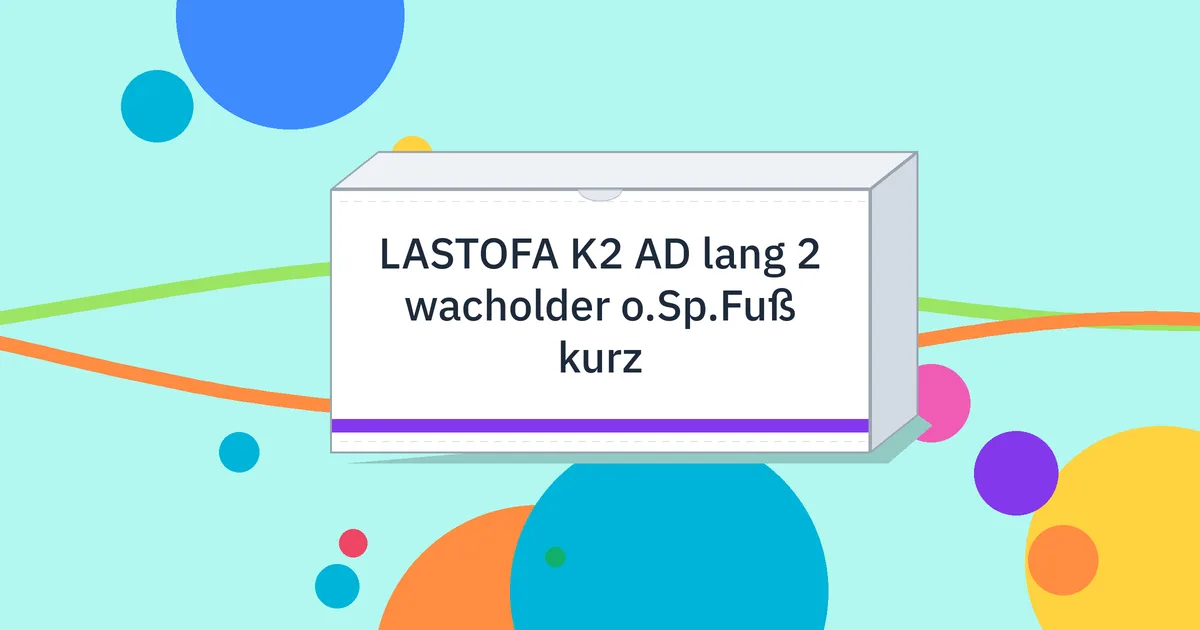 Symbolbild: Packung mit der Aufschrift LASTOFA K2 AD lang 2 wacholder o.Sp.Fuß kurz (PZN 13799909) – Verfügbarkeit und Bezug in Apotheken in Frankfurt am Main