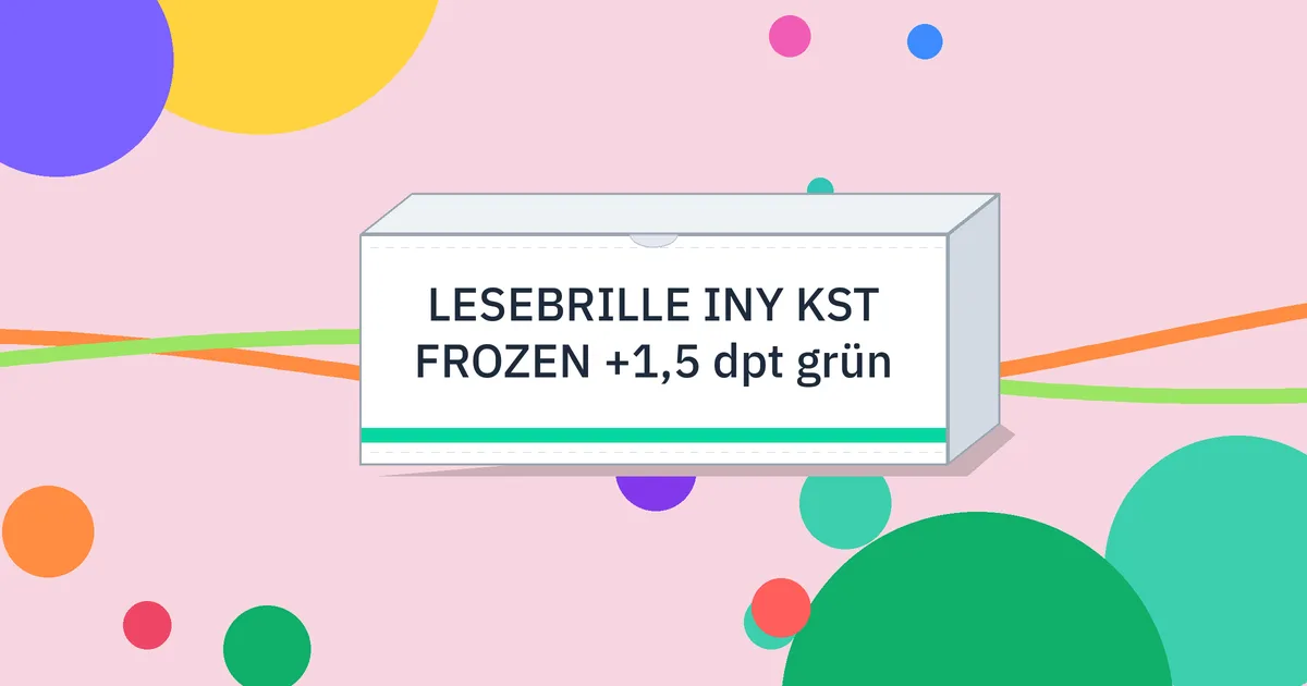 Symbolbild: Packung mit der Aufschrift LESEBRILLE INY KST FROZEN +1,5 dpt grün (PZN 19941461) – Verfügbarkeit und Bezug in Apotheken in Frankfurt am Main
