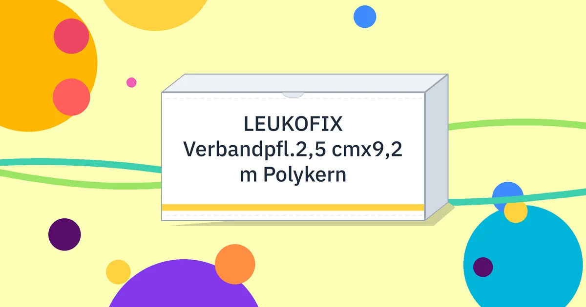 Symbolbild: Packung mit der Aufschrift LEUKOFIX Verbandpfl.2,5 cmx9,2 m Polykern (PZN 19815118) – Verfügbarkeit und Bezug in Apotheken in Frankfurt am Main