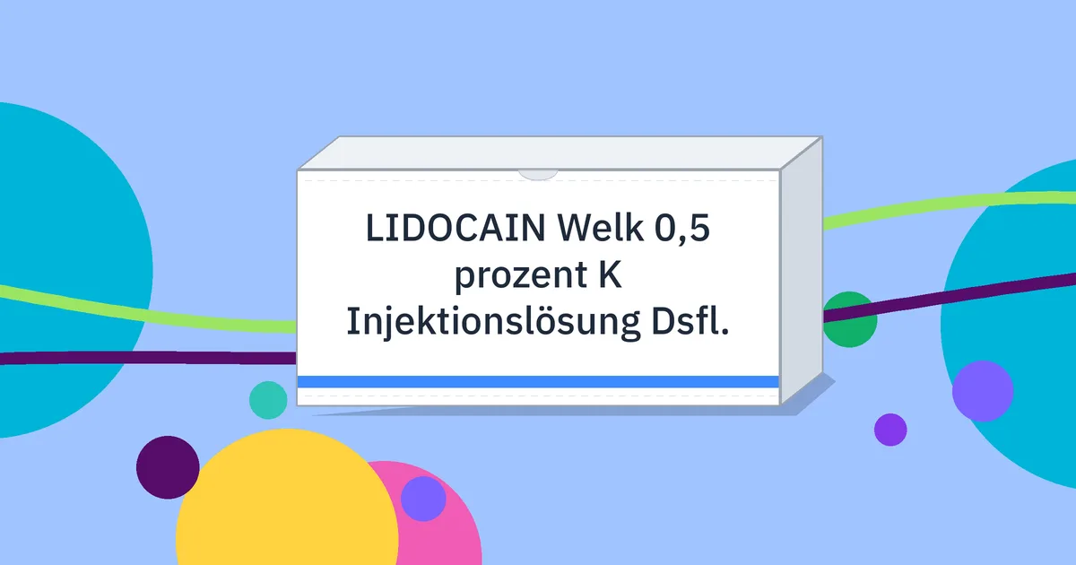 Symbolbild: Packung mit der Aufschrift LIDOCAIN Welk 0,5 prozent K Injektionslösung Dsfl. (PZN 08780701) – Verfügbarkeit und Bezug in Apotheken in Frankfurt am Main