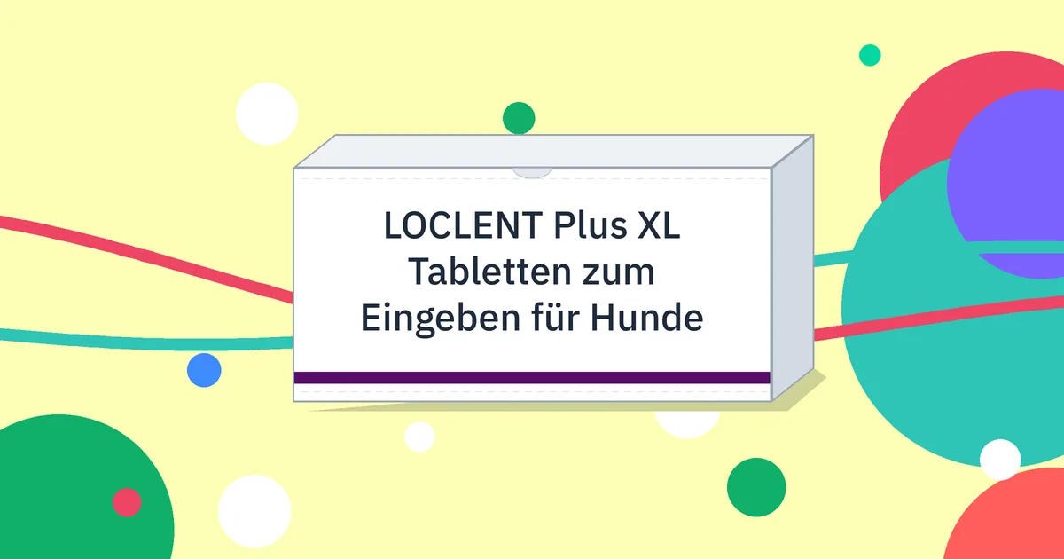 Symbolbild: Packung mit der Aufschrift LOCLENT Plus XL Tabletten zum Eingeben für Hunde (PZN 18206311) – Verfügbarkeit und Bezug in Apotheken in Frankfurt am Main