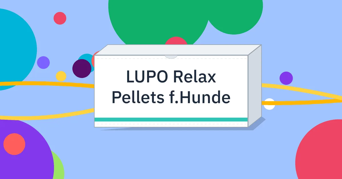 Symbolbild: Packung mit der Aufschrift LUPO Relax Pellets f.Hunde (PZN 19252052) – Verfügbarkeit und Bezug in Apotheken in Frankfurt am Main