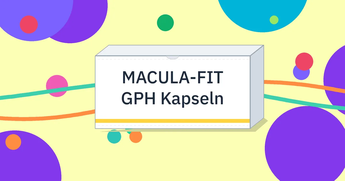 Symbolbild: Packung mit der Aufschrift MACULA-FIT GPH Kapseln (PZN 05530748) – Verfügbarkeit und Bezug in Apotheken in Frankfurt am Main