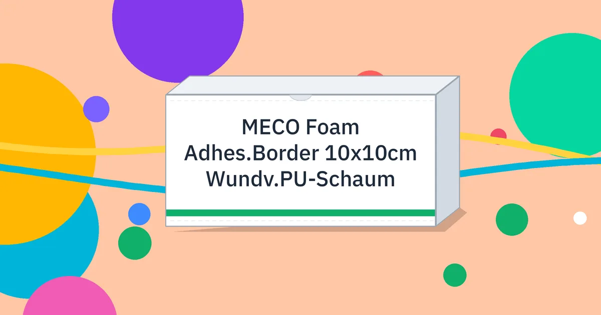 Symbolbild: Packung mit der Aufschrift MECO Foam Adhes.Border 10x10cm Wundv.PU-Schaum (PZN 17835447) – Verfügbarkeit und Bezug in Apotheken in Frankfurt am Main