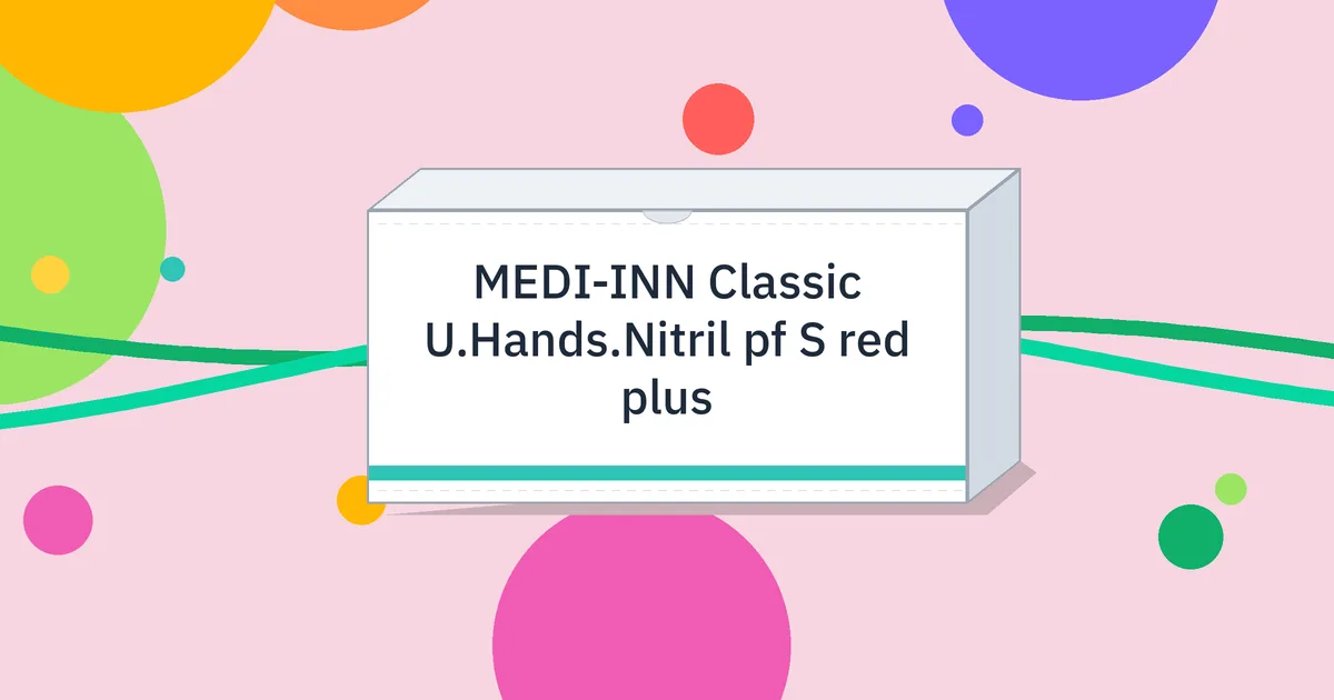 Symbolbild: Packung mit der Aufschrift MEDI-INN Classic U.Hands.Nitril pf S red plus (PZN 18445116) – Verfügbarkeit und Bezug in Apotheken in Frankfurt am Main