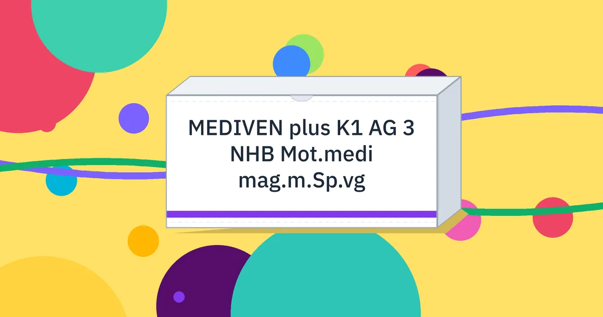 Symbolbild: Packung mit der Aufschrift MEDIVEN plus K1 AG 3 NHB Mot.medi mag.m.Sp.vg (PZN 15915745) – Verfügbarkeit und Bezug in Apotheken in Frankfurt am Main