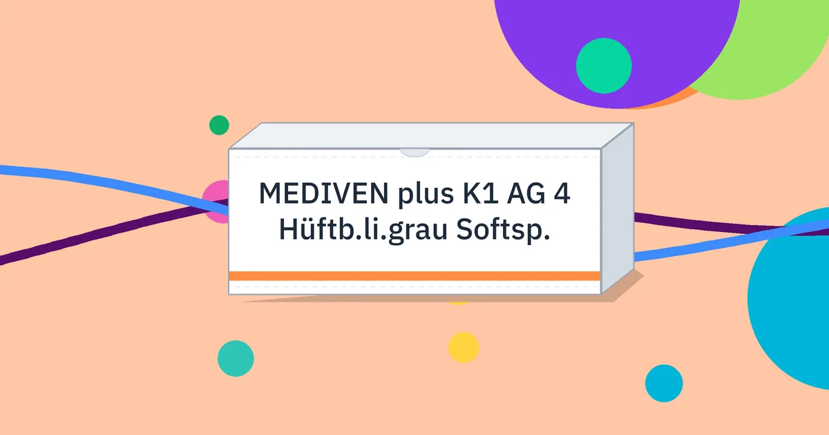 Symbolbild: Packung mit der Aufschrift MEDIVEN plus K1 AG 4 Hüftb.li.grau Softsp. (PZN 18938528) – Verfügbarkeit und Bezug in Apotheken in Frankfurt am Main
