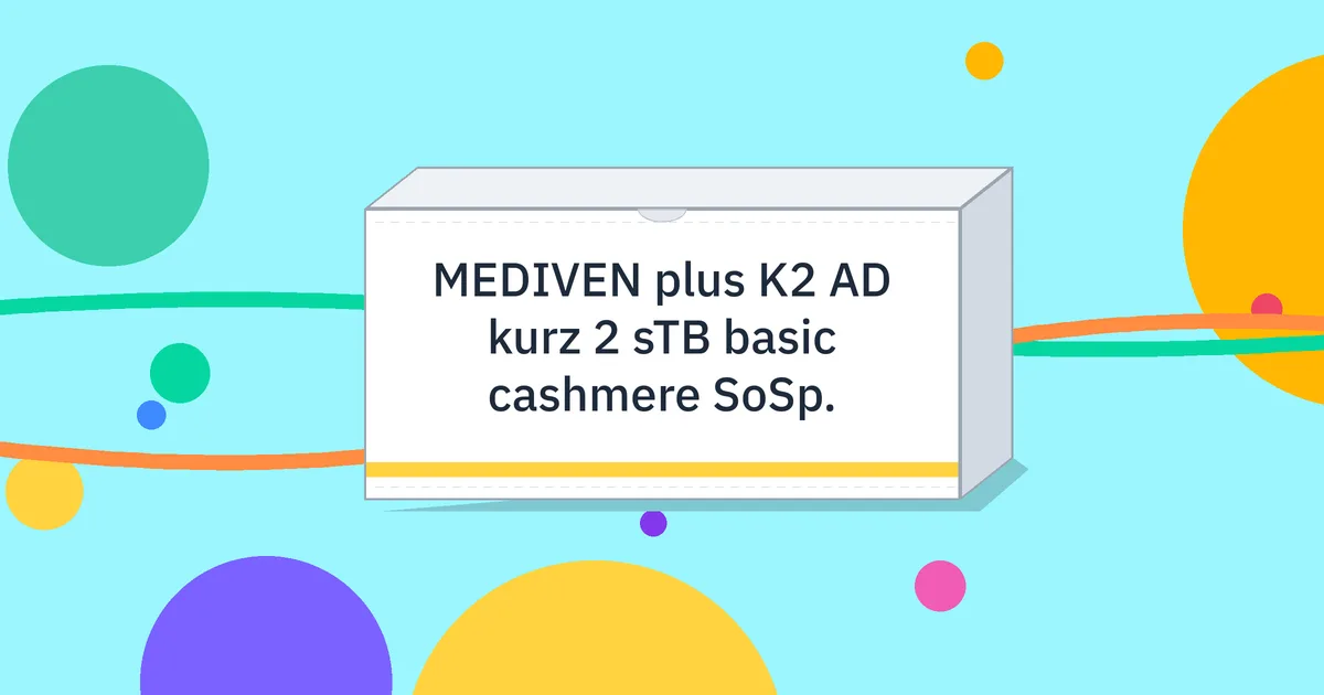 Symbolbild: Packung mit der Aufschrift MEDIVEN plus K2 AD kurz 2 sTB basic cashmere SoSp. (PZN 15099576) – Verfügbarkeit und Bezug in Apotheken in Frankfurt am Main