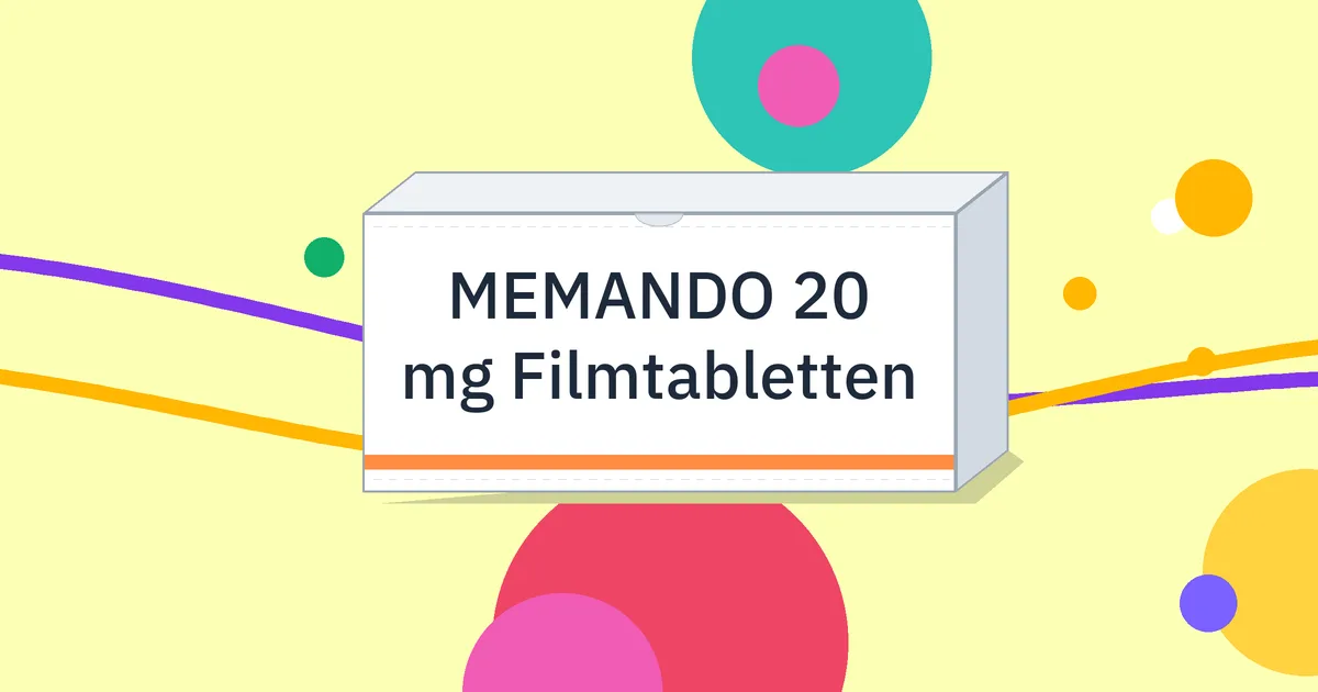 Symbolbild: Packung mit der Aufschrift MEMANDO 20 mg Filmtabletten (PZN 09893488) – Verfügbarkeit und Bezug in Apotheken in Frankfurt am Main
