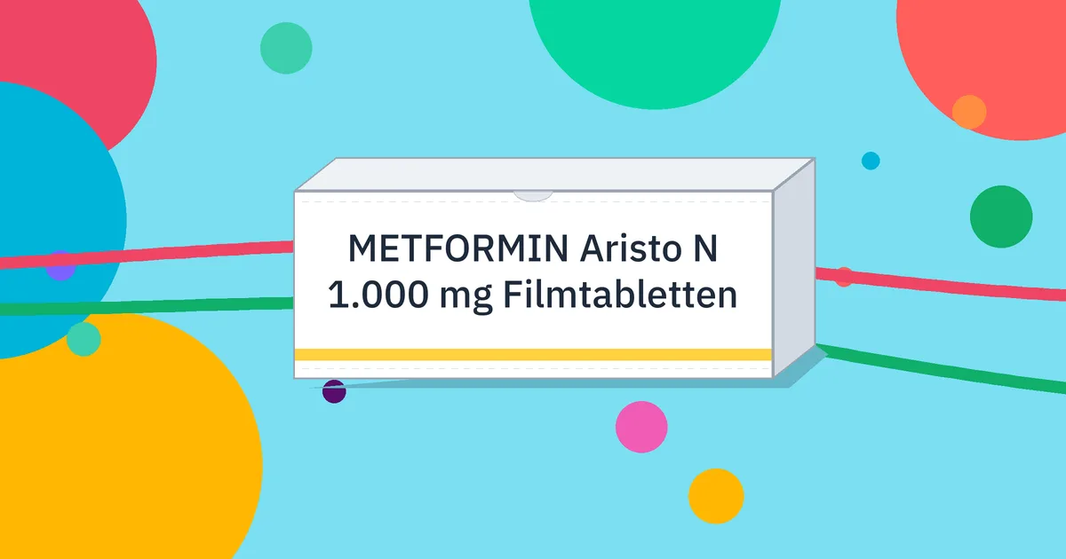 Symbolbild: Packung mit der Aufschrift METFORMIN Aristo N 1.000 mg Filmtabletten (PZN 05510898) – Verfügbarkeit und Bezug in Apotheken in Frankfurt am Main