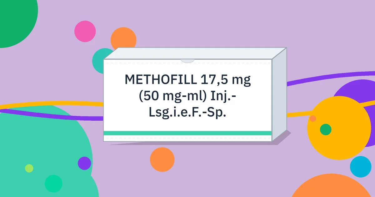 Symbolbild: Packung mit der Aufschrift METHOFILL 17,5 mg (50 mg-ml) Inj.-Lsg.i.e.F.-Sp. (PZN 17829197) – Verfügbarkeit und Bezug in Apotheken in Frankfurt am Main