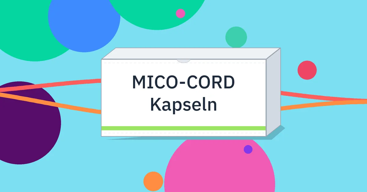 Symbolbild: Packung mit der Aufschrift MICO-CORD Kapseln (PZN 15306124) – Verfügbarkeit und Bezug in Apotheken in Frankfurt am Main