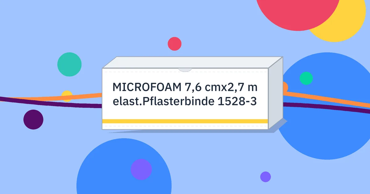 Symbolbild: Packung mit der Aufschrift MICROFOAM 7,6 cmx2,7 m elast.Pflasterbinde 1528-3 (PZN 03189274) – Verfügbarkeit und Bezug in Apotheken in Frankfurt am Main
