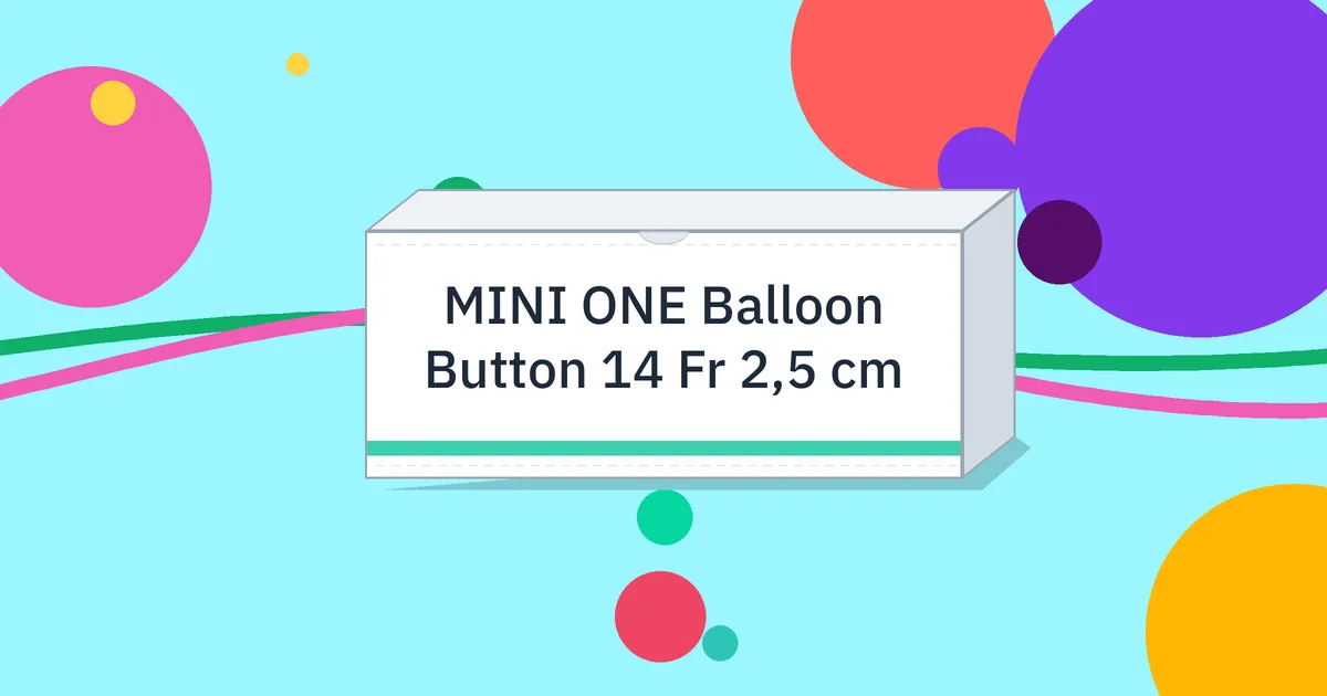 Symbolbild: Packung mit der Aufschrift MINI ONE Balloon Button 14 Fr 2,5 cm (PZN 14341911) – Verfügbarkeit und Bezug in Apotheken in Frankfurt am Main