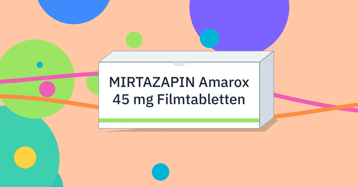 Symbolbild: Packung mit der Aufschrift MIRTAZAPIN Amarox 45 mg Filmtabletten (PZN 19277247) – Verfügbarkeit und Bezug in Apotheken in Frankfurt am Main