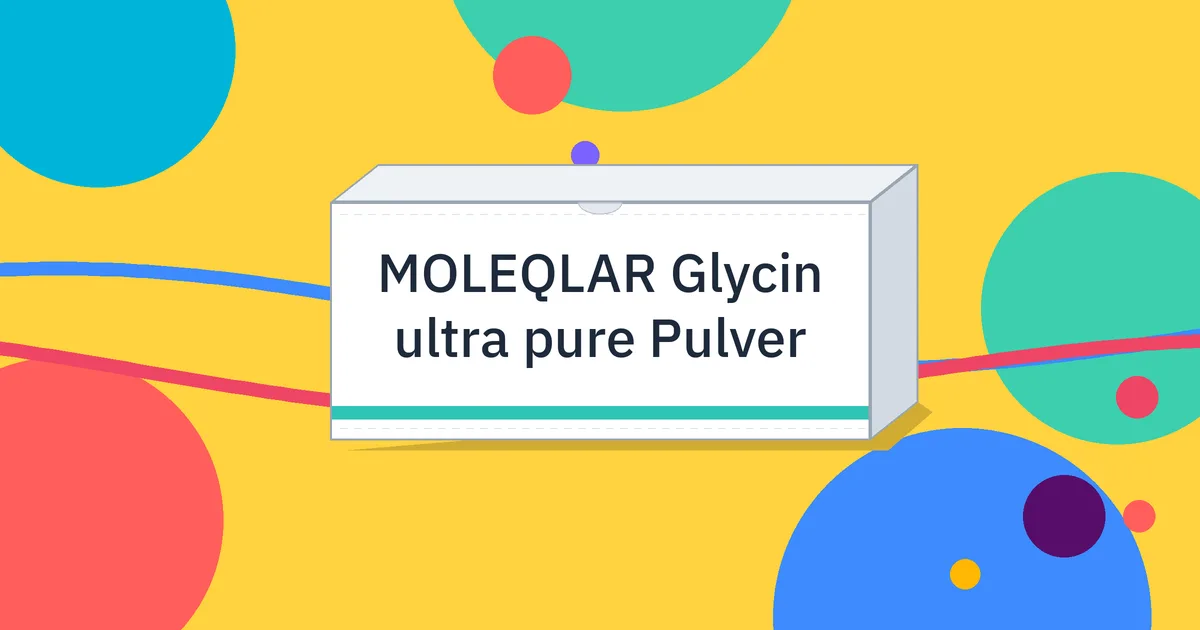 Symbolbild: Packung mit der Aufschrift MOLEQLAR Glycin ultra pure Pulver (PZN 20584204) – Verfügbarkeit und Bezug in Apotheken in Frankfurt am Main