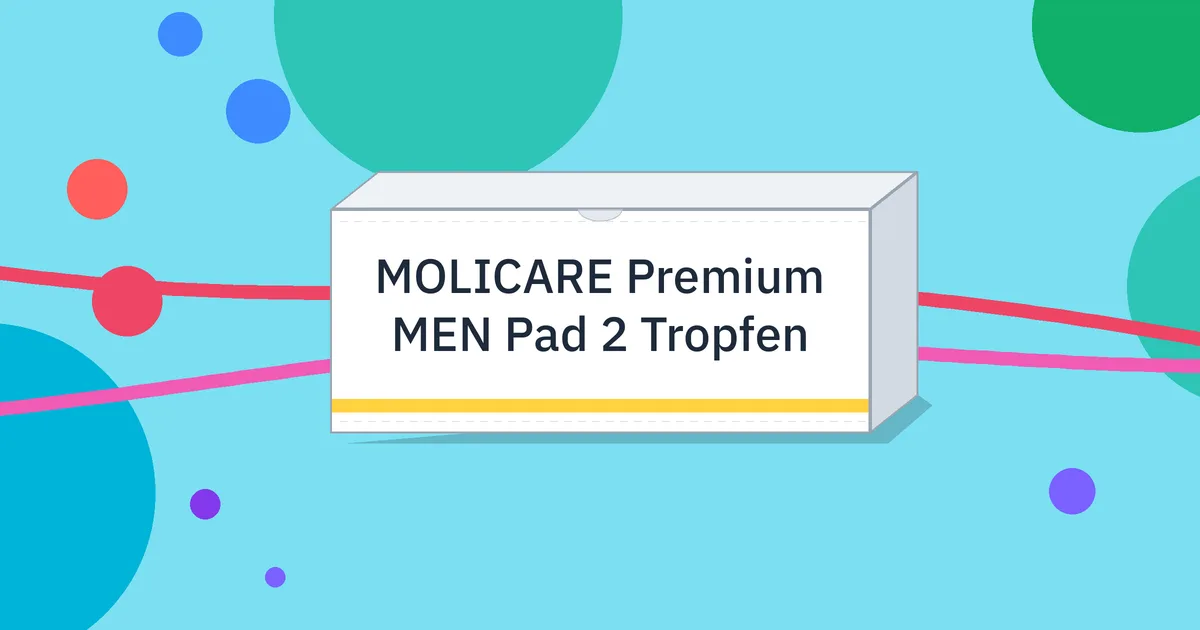 Symbolbild: Packung mit der Aufschrift MOLICARE Premium MEN Pad 2 Tropfen (PZN 18659188) – Verfügbarkeit und Bezug in Apotheken in Frankfurt am Main