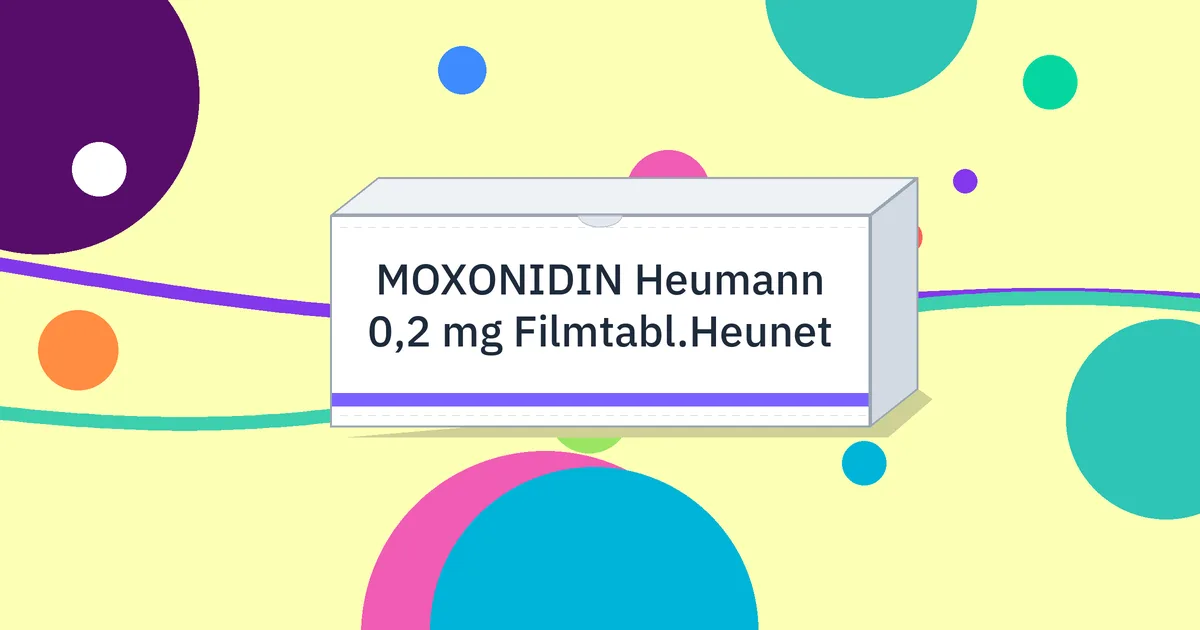 Symbolbild: Packung mit der Aufschrift MOXONIDIN Heumann 0,2 mg Filmtabl.Heunet (PZN 05886899) – Verfügbarkeit und Bezug in Apotheken in Frankfurt am Main