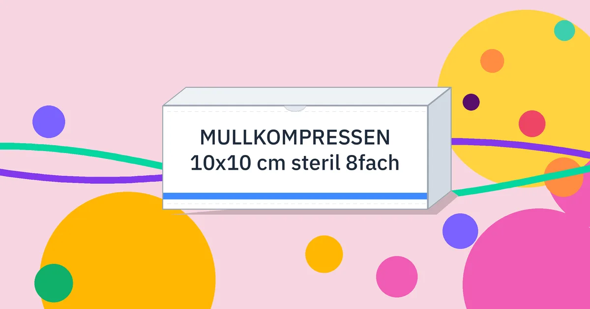 Symbolbild: Packung mit der Aufschrift MULLKOMPRESSEN 10x10 cm steril 8fach (PZN 04852869) – Verfügbarkeit und Bezug in Apotheken in Frankfurt am Main