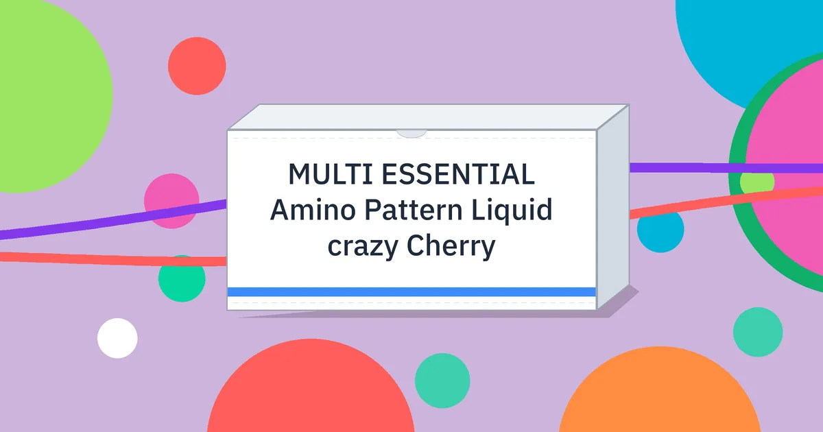 Symbolbild: Packung mit der Aufschrift MULTI ESSENTIAL Amino Pattern Liquid crazy Cherry (PZN 17840247) – Verfügbarkeit und Bezug in Apotheken in Frankfurt am Main