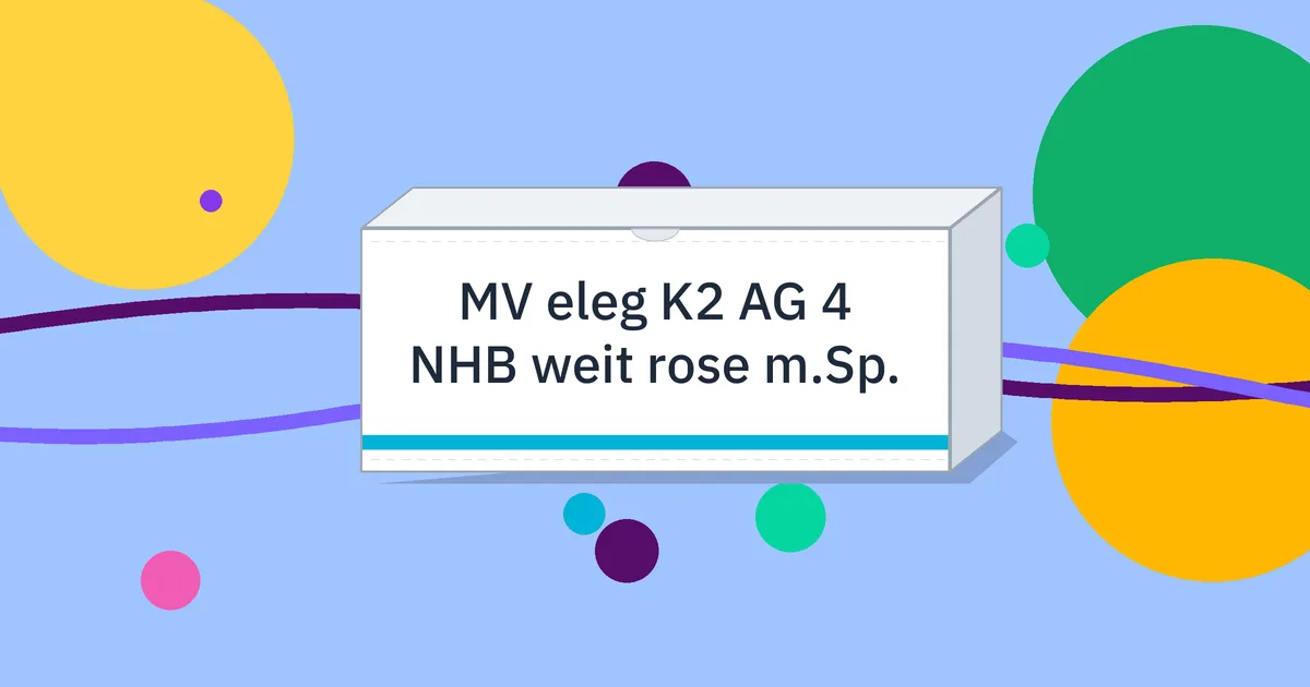 Symbolbild: Packung mit der Aufschrift MV eleg K2 AG 4 NHB weit rose m.Sp. (PZN 15728575) – Verfügbarkeit und Bezug in Apotheken in Frankfurt am Main